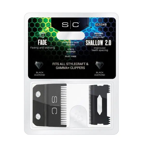 SC StyleCraft Clipper Blade Set Black Diamond Carbon DLC Fade Blade an ...